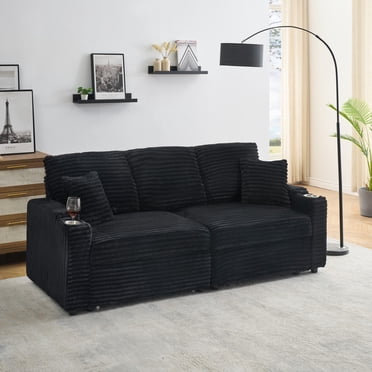Mofit Home, Catina Small Leather Sectional with Pillows, Black, USB ...