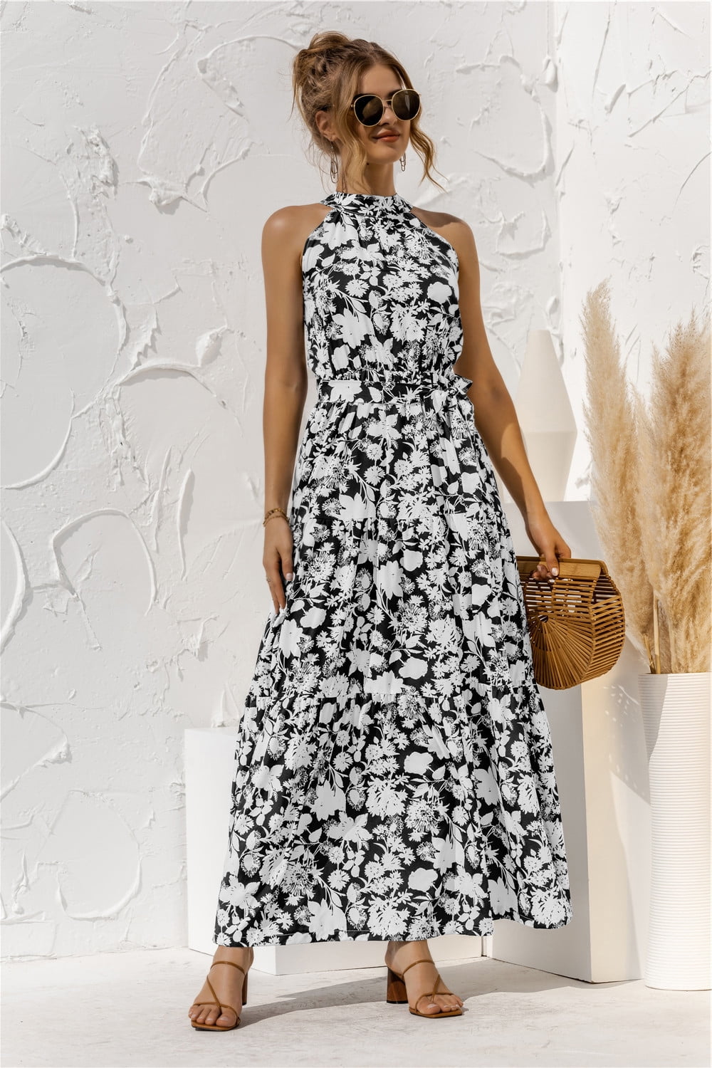 Mengpipi Summer Floral Dresses for Women Sleeveless Maxi Dress Loose ...