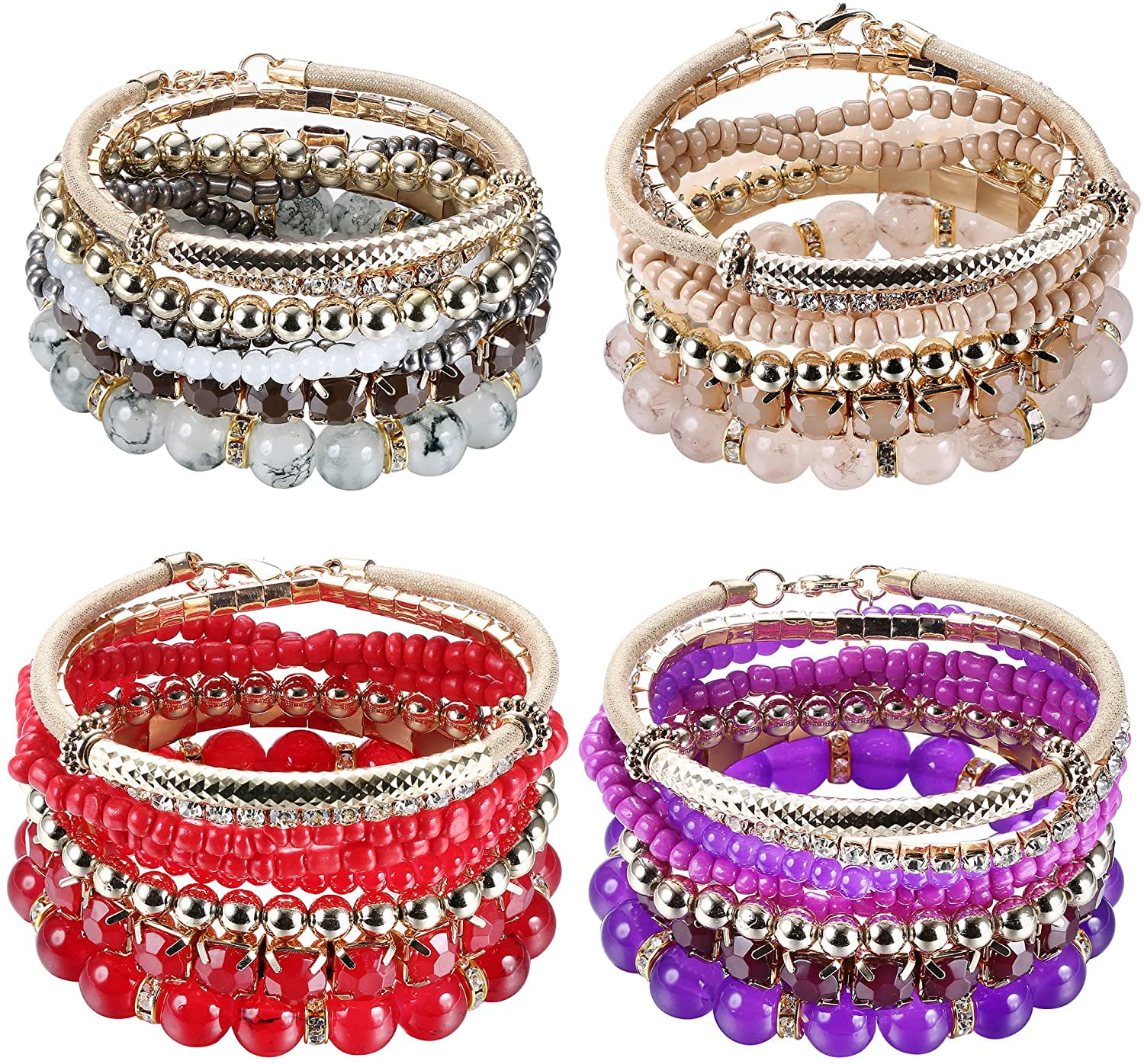 Jstyle 2 4 Sets Beaded Bracelets For Women Stackable Bracelets