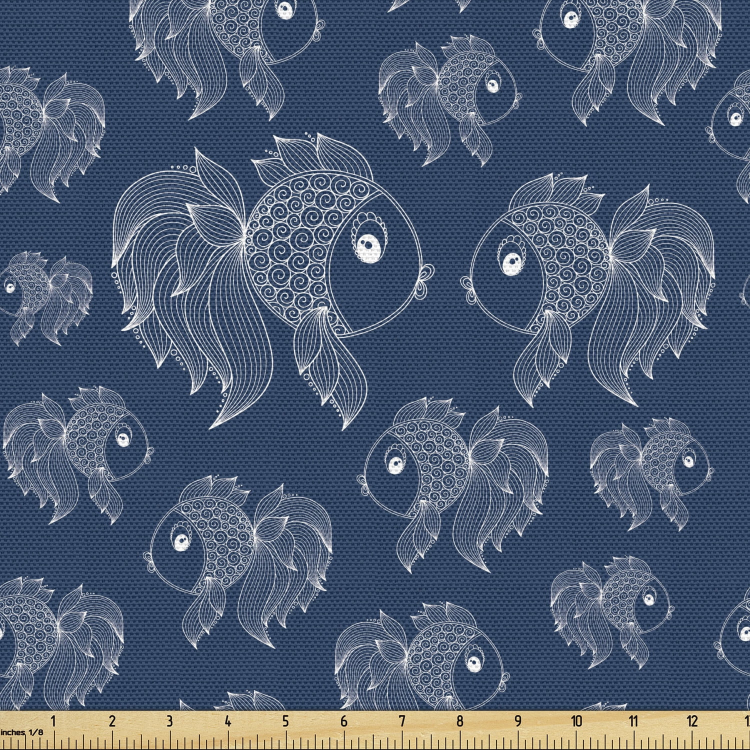 Underwater Fabric by the Yard, Ornamental Fishes Swimming in Deep Sea ...