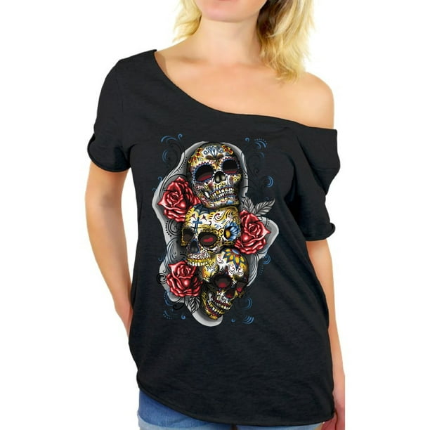 Awkward Styles Awkward Styles Three Sugar Skull Off Shoulder Shirt