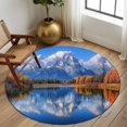 Landscape Sky Round Area Rug 5ft Modern Forest Lake Maple Snow Mountain ...