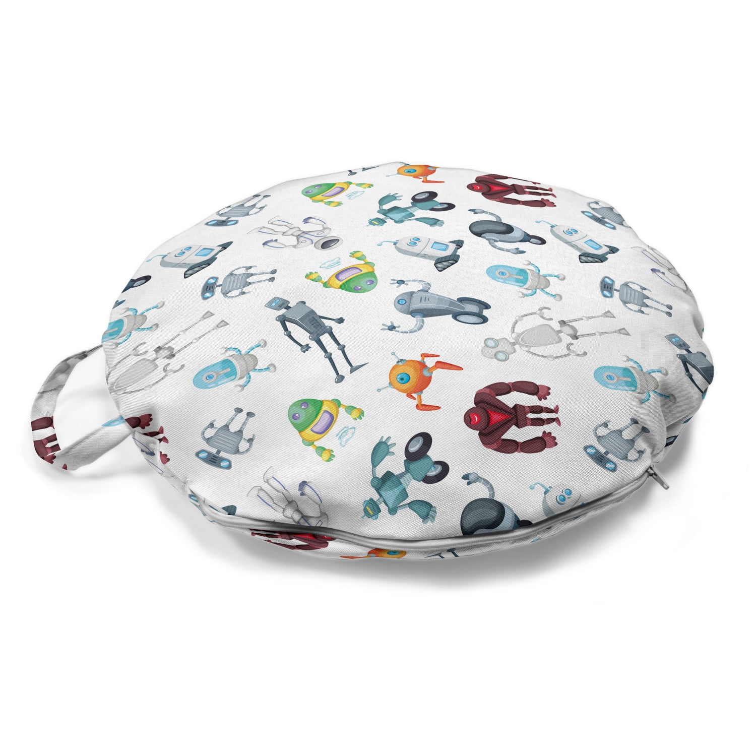 Alien Round Floor Cushion with Handle, Mechanical Robots Pattern ...