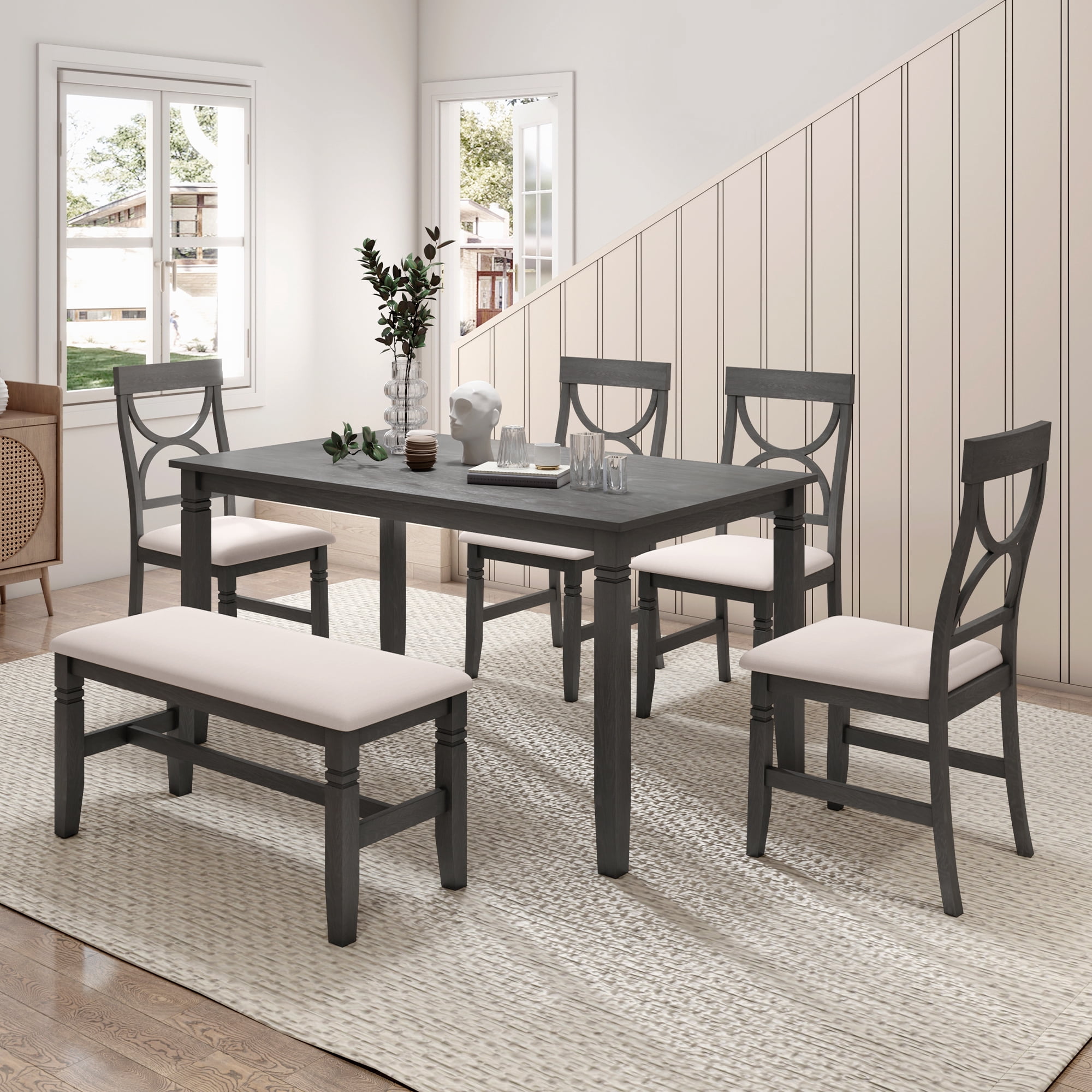 BTMWAY 6 Piece Dining Table Set, New Upgraded Wooden Dining Room Table ...