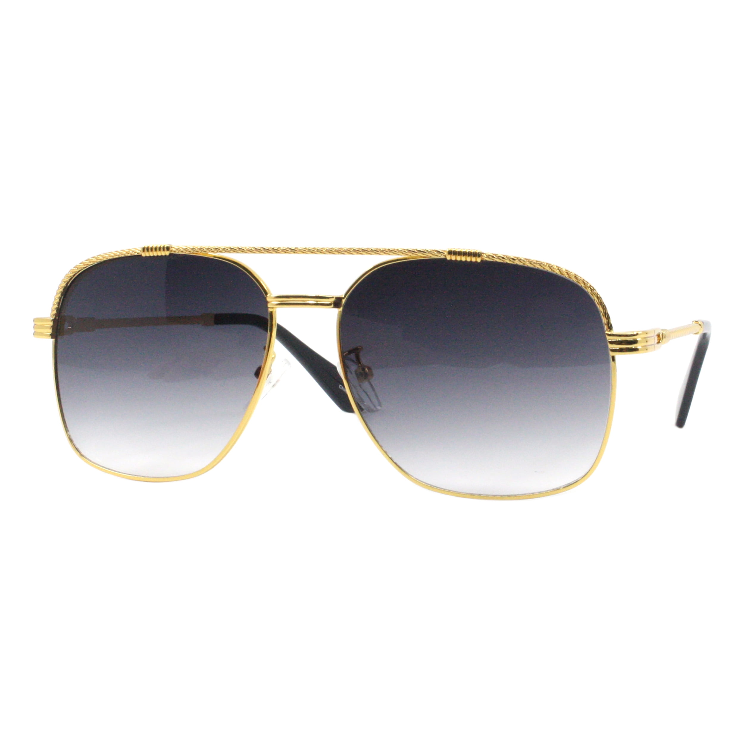 Square Aviator Sunglasses Metal Frame Rope Chain UV400 Yellow Gold ...
