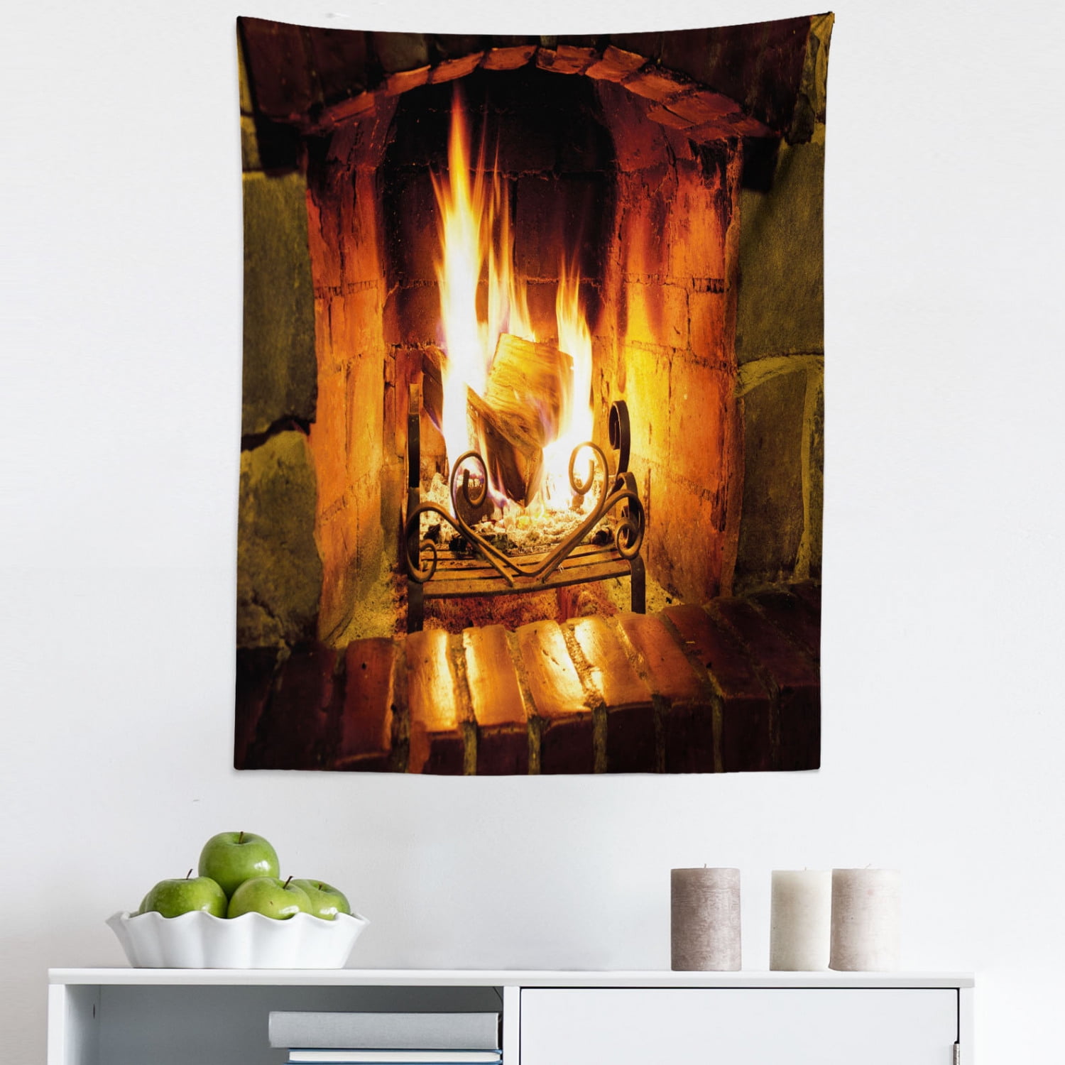 Fireplace Tapestry, Cozy Vibes Night Log Place Closeup Look Peaceful ...