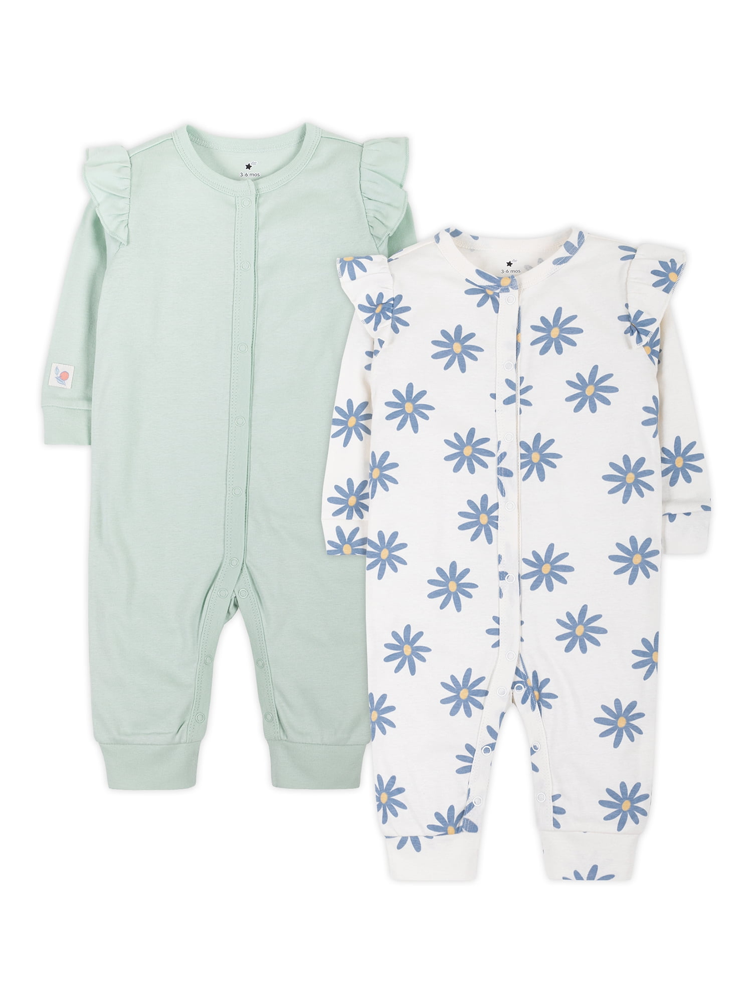 Little Star Organic Baby Girls 2Pk Coveralls, Size Newborn-12M ...
