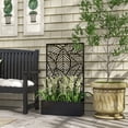 Black Metal Outdoor Privacy Screen with Raised Garden Bed, Freestanding ...