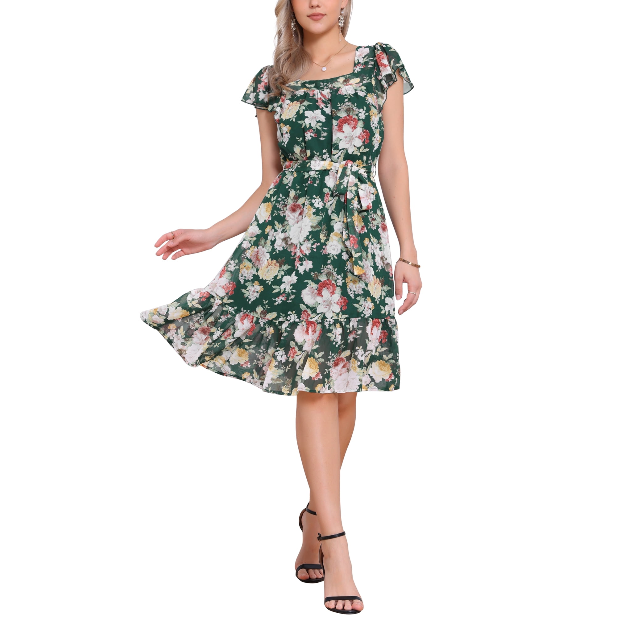 Click here for Inspire Chic Womens Dress Floral Square Neck Flutt... prices