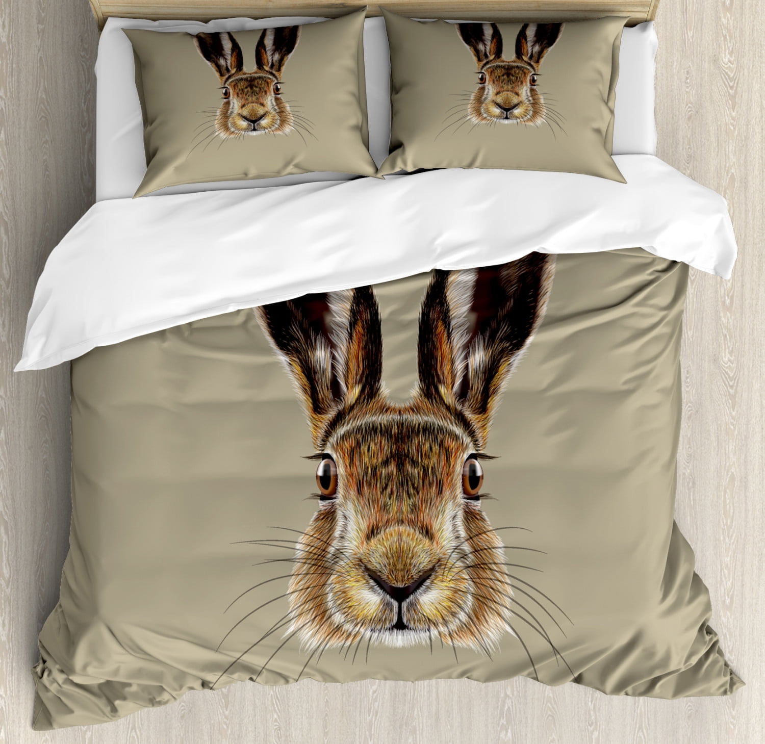 Bunny Duvet Cover Set King Size, Cute Face of a Wild Hare Realistic ...