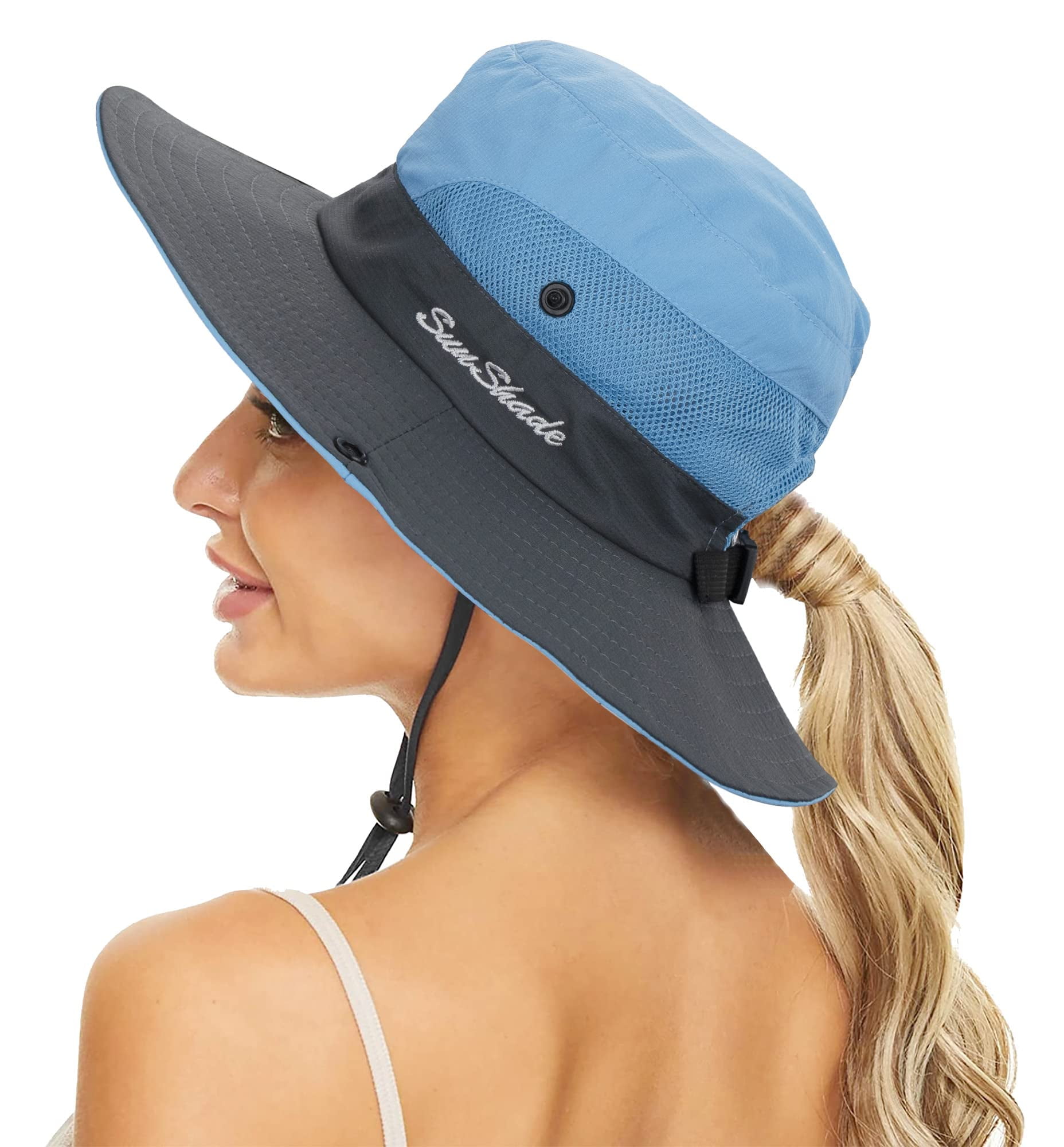 Women's Outdoor UV-Protection-Foldable Sun-Hats Mesh Wide-Brim Beach ...