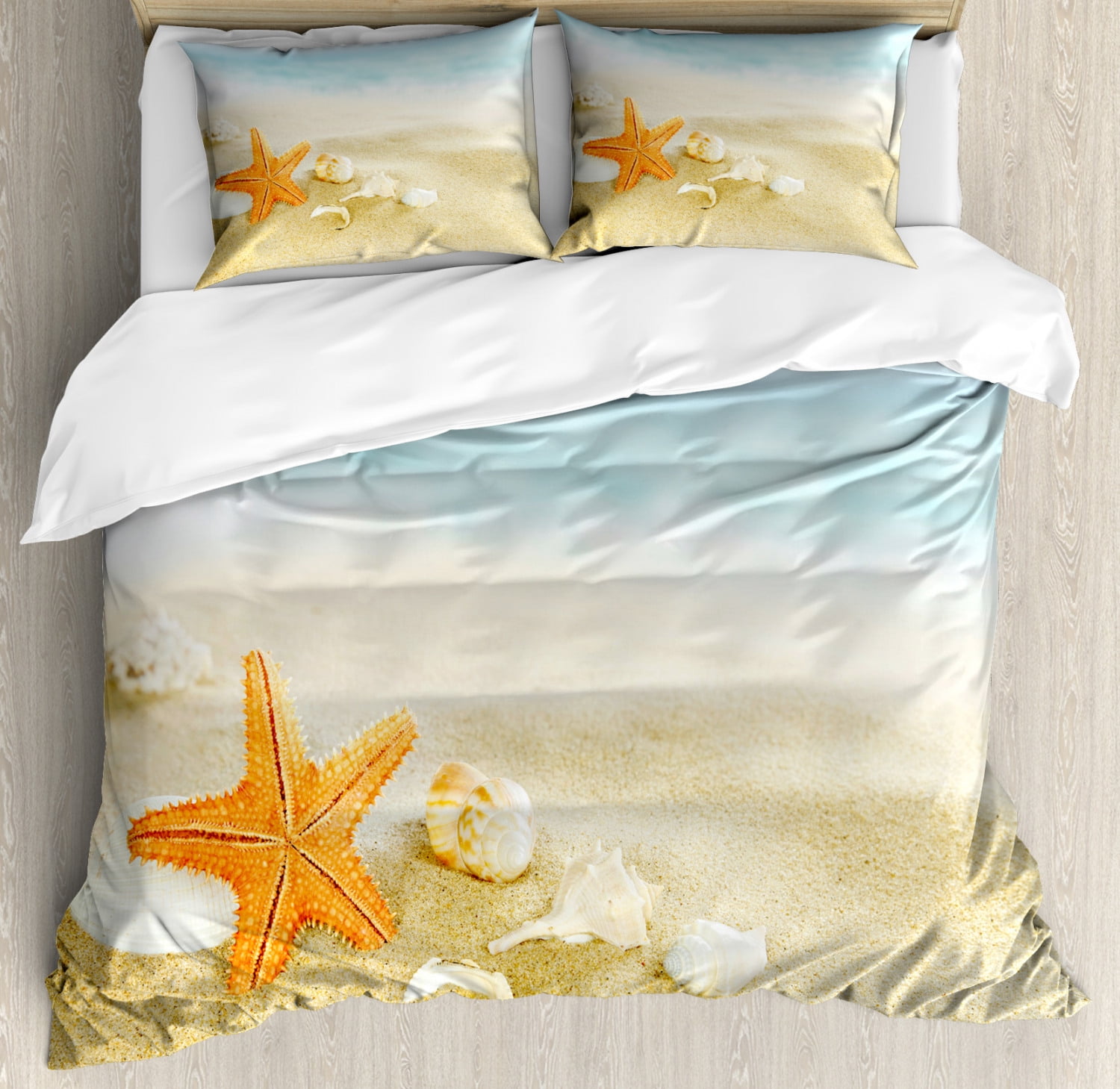 Starfish Duvet Cover Set King Size, Tropical Caribbean Seacoast with ...