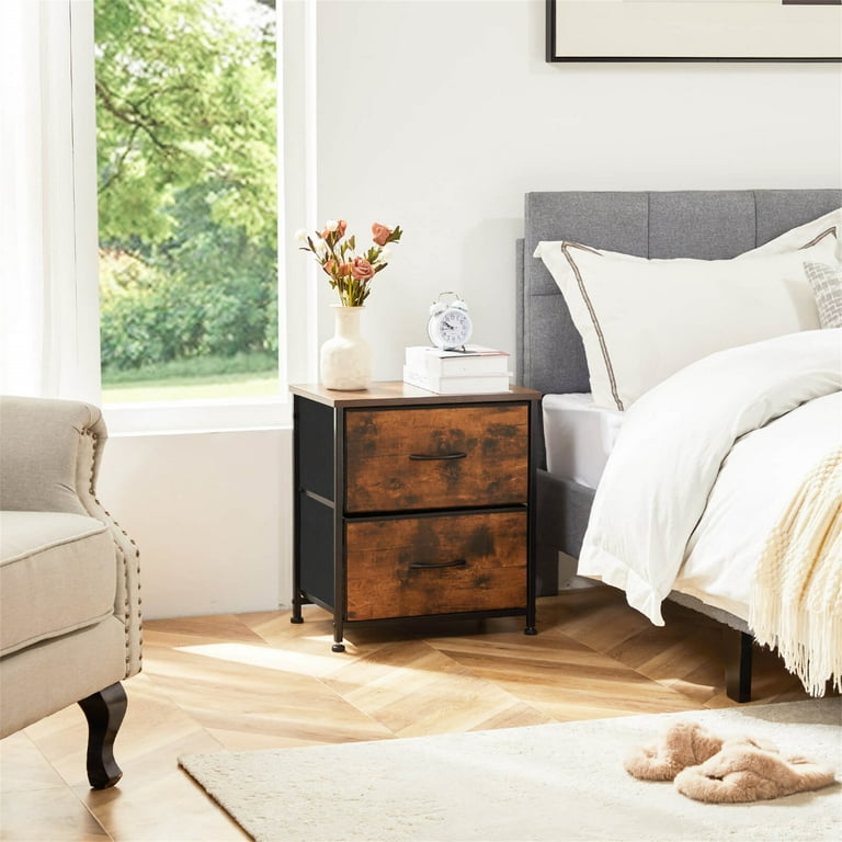 Topcobe End Table with 2 Drawers for Bedroom Bedside Nightstand Storage Organizer Furniture Fabric Cabinet Wood Top Lightweight Chest of Drawers