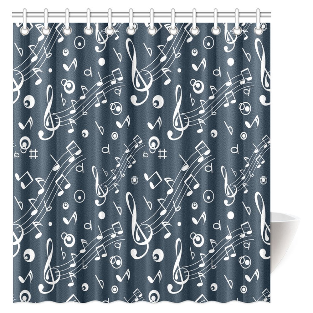 MYPOP Music Decor Shower Curtain, Musical Notes and Clef Sheet Pattern ...