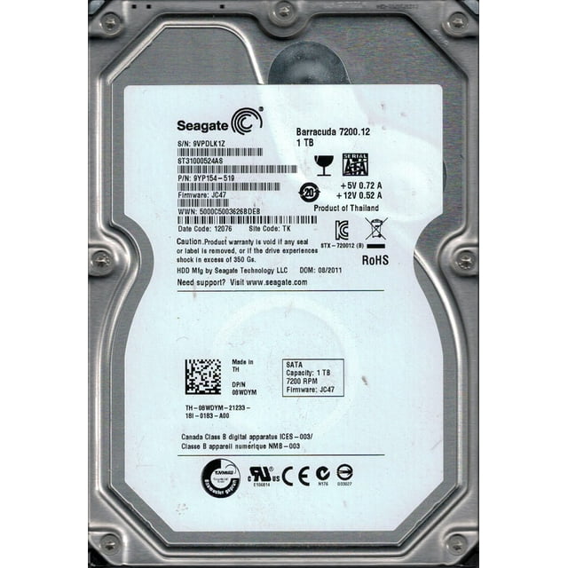 Seagate ST31000524AS P/N: 9YP154-519 F/W: JC47 1TB TK 9VP - Walmart.com