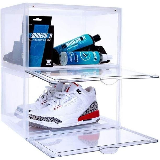 Front Shoe Organizer Container -Clear Plastic Stackable Shoe Storage ...