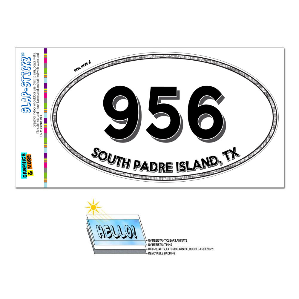 956 - South Padre Island, TX - Texas - Oval Area Code Sticker - Walmart.com