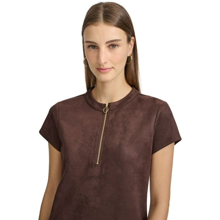 Women's Andrew Marc Short Sleeve Zipper Neck Shift Dress Women's Andrew Marc Short Sleeve Zipper Neck Shift Dress