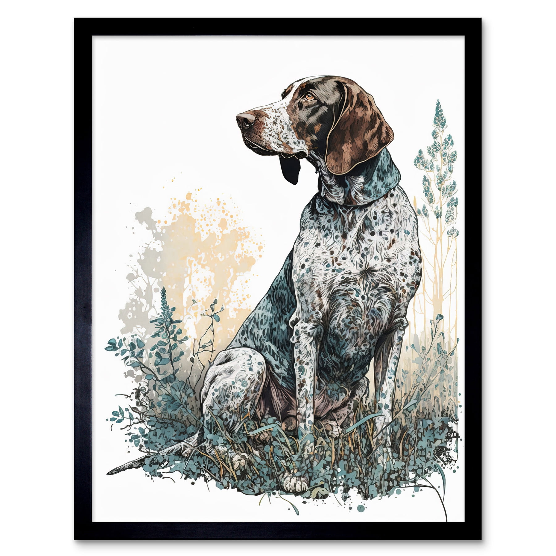 German Pointer Dog Sitting in Field Modern Detailed Illustration Art ...