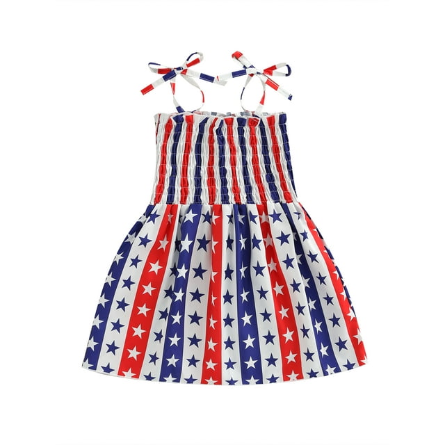 Toddler Baby Girls 4th of July Outfit Independence Day Dress Summer American Flag Print Straps ...