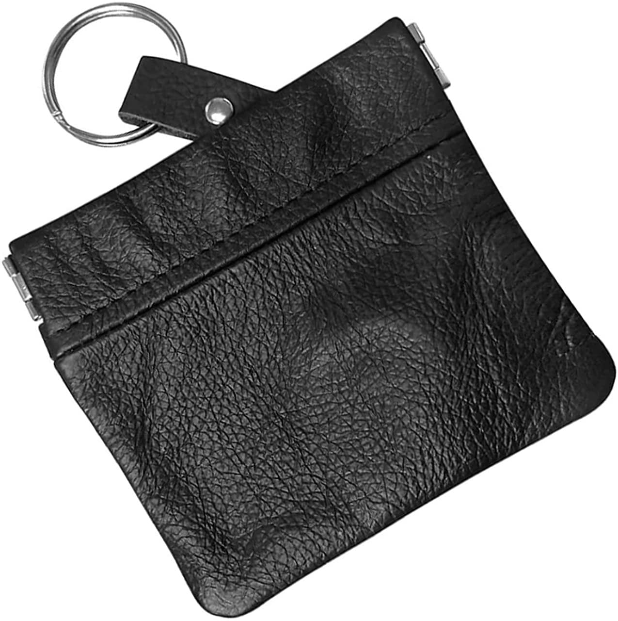 SILVERFEVER Leather Coin Purse Change Holder Squeeze Spring Closure ...
