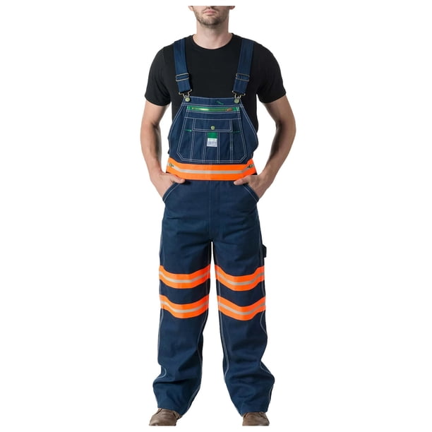 Liberty Mens Bib Overall with Hi-Vis Tape, 36W x 30L, Denim Blue Orange ...