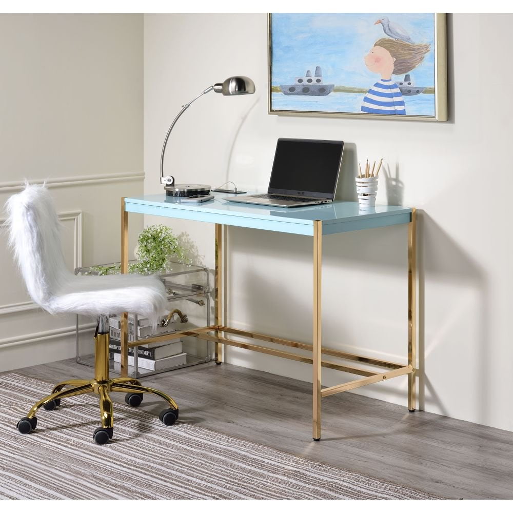 Hassch Modern Small Writing Desk Computer Table with Built-in USB Port ...