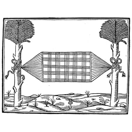 Native Americans: Hammock, 1547. /Na Native American Hammock. Woodcut ...