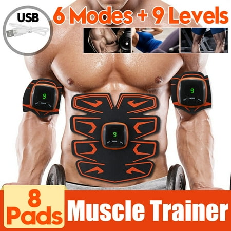 8 Pads Electric Muscle Training Gear EMS Abdominal Stimulator Smart ...