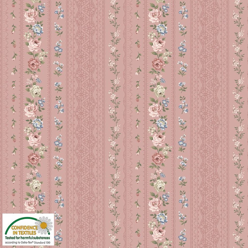 Stof Ellie Roses Flower Stripe Blush Cotton Fabric By The Yard ...