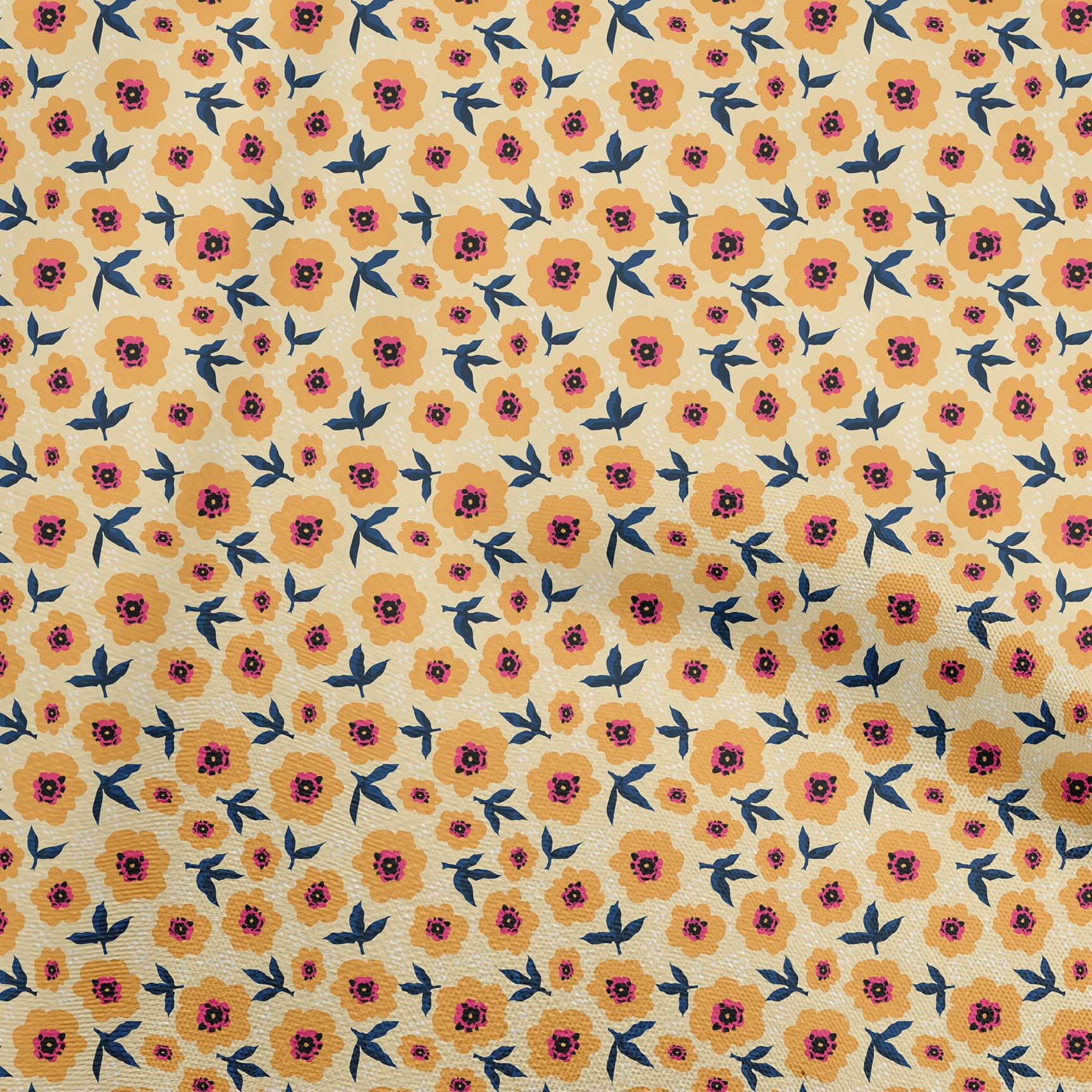 oneOone Cotton Silk Light Beige Fabric Floral Retro Sewing Material ...
