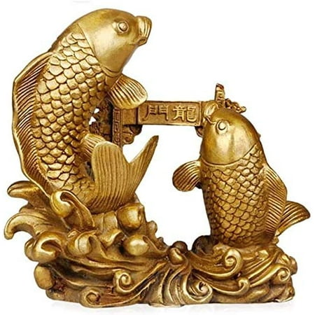 Feng Shui Double Carp Dragon Gate Statue Home Brass Decoration Gift ...