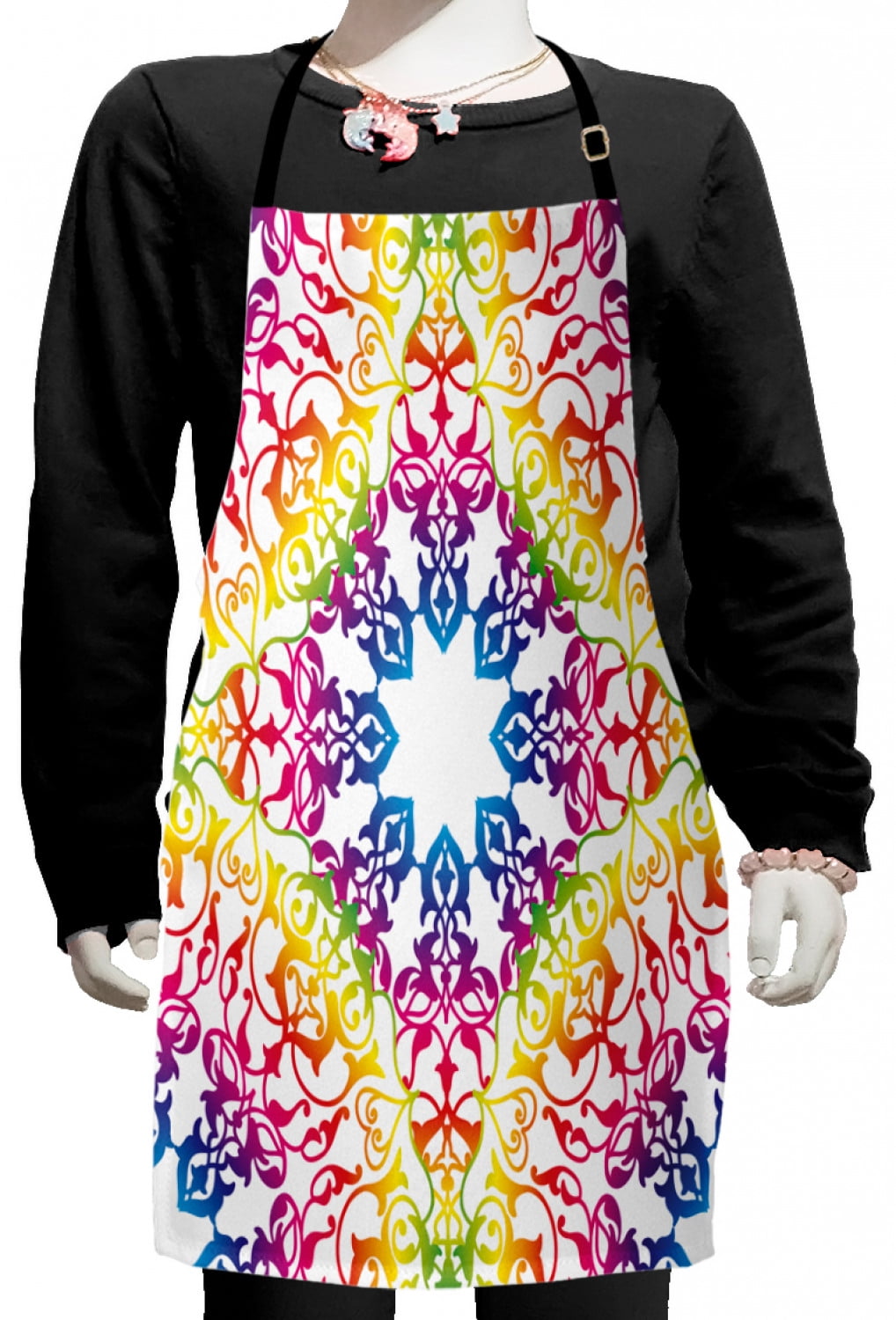 Ethnic Kids Apron, Abstract Ombre Vivid Rainbow Colored Mandala Tie Dye ...