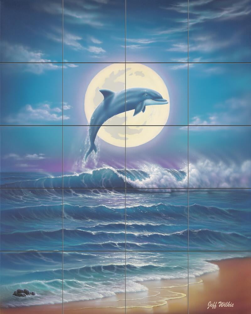 Tile Mural Bathroom Backsplash - Dolphin Moon-JW - by Jeff Wilkie ...