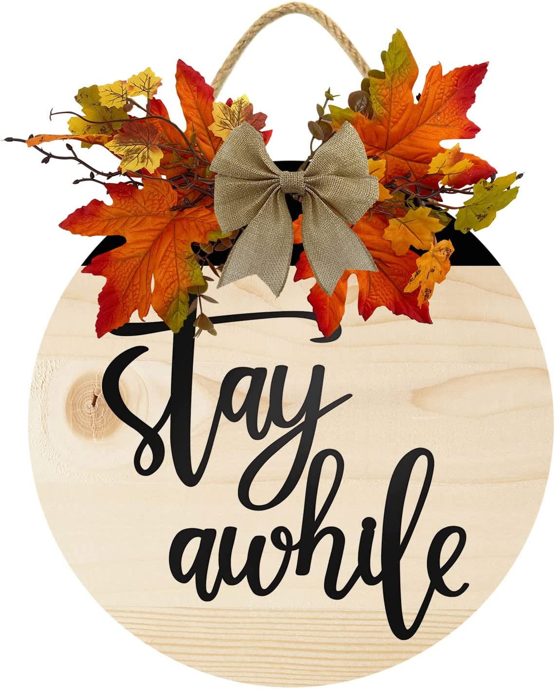 Eveokoki 12" Stay Awhile Sign for Front Door Farmhouse Wooden Door ...