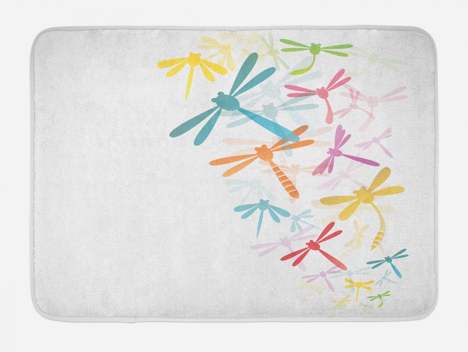 Dragonfly Bath Mat, Silhouette of Flying Winged Insects Bugs Nature ...