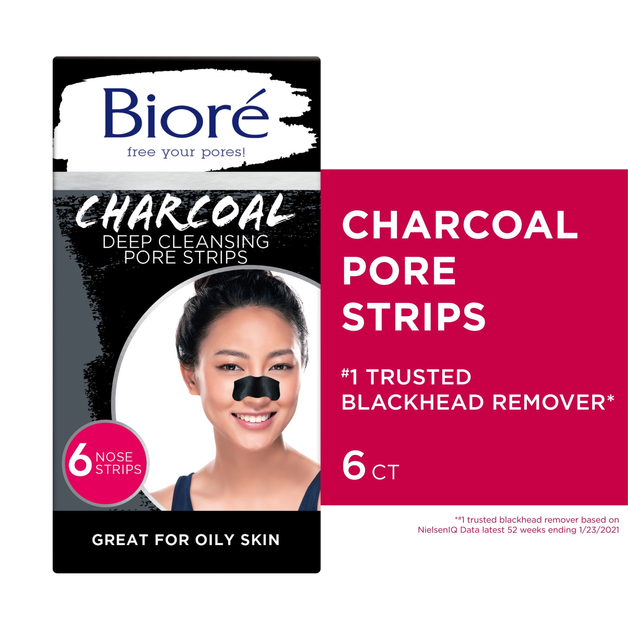 Biore Charcoal Deep Cleansing Blackhead Remover Pore Strips 6 Ct
