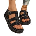 PiGOGI Women Breathable Round Toe Open Toe Thick Sandals Adjustable ...