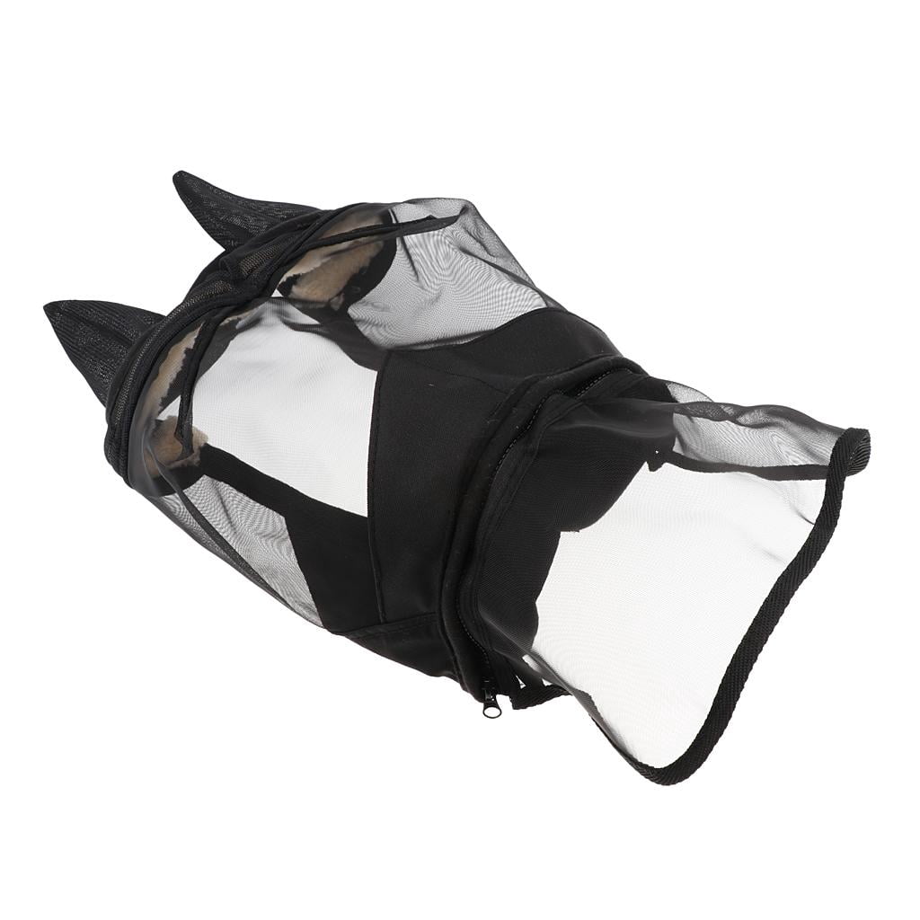 Horse Mesh Bonnet Face Cover W / Ear Zipper Nariz Cola Velo de mosca de ...