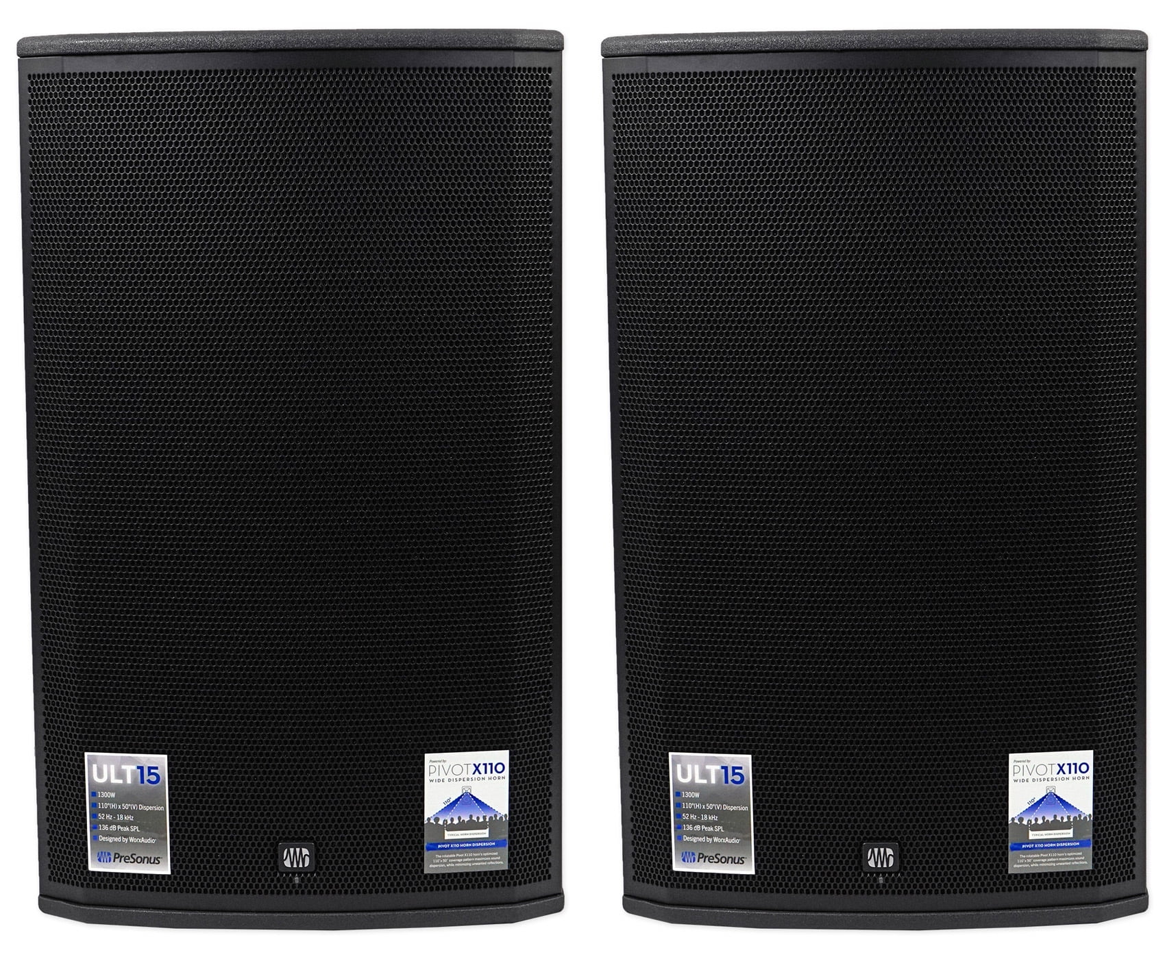 (2) PRESONUS ULT15 1300 Watt 15" Bi-amped 2-way Powered DJ/PA Speakers ...
