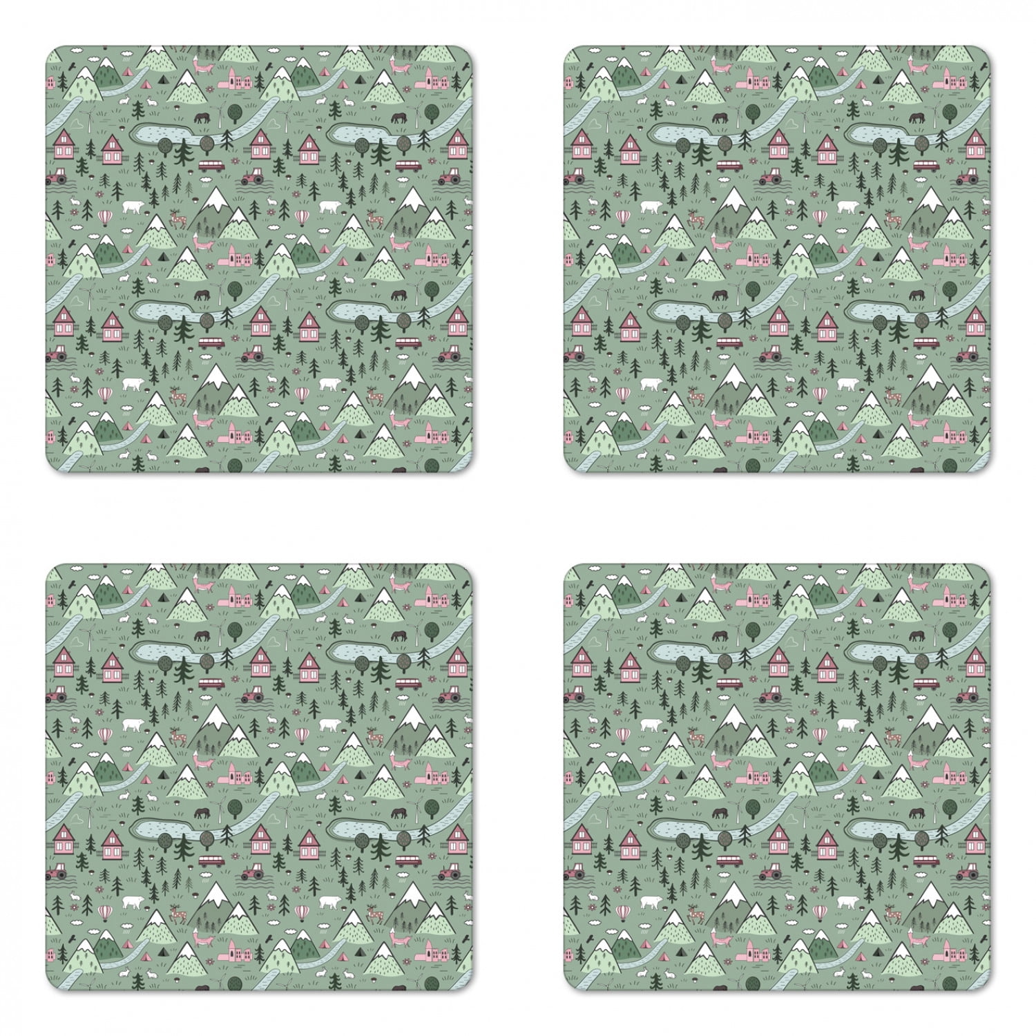 Landscape Coaster Set of 4, Scandinavian Theme Inspired Image with ...