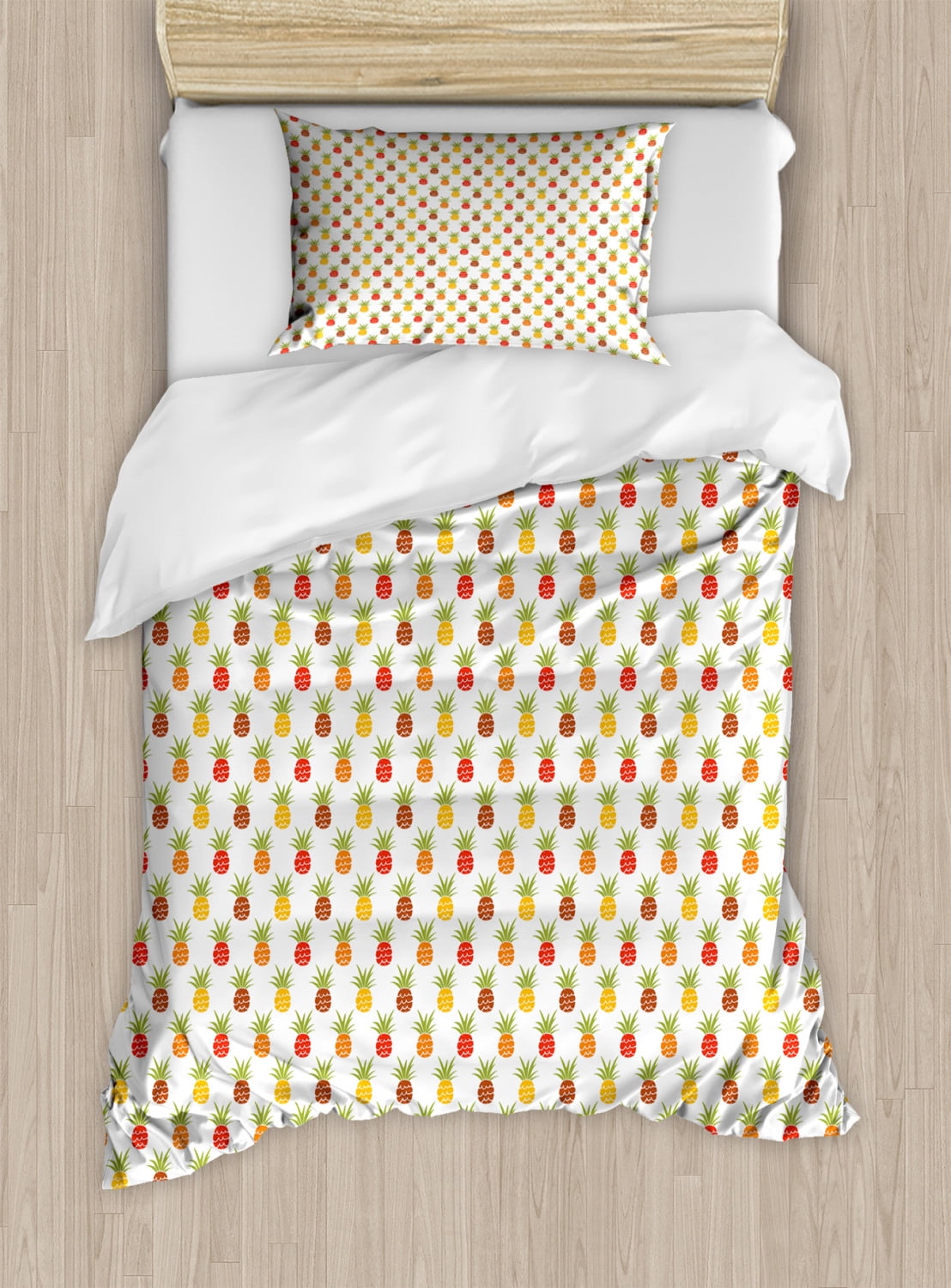 Funky Duvet Cover Set Twin Size, Pineapple Silhouettes Repeating Hand ...