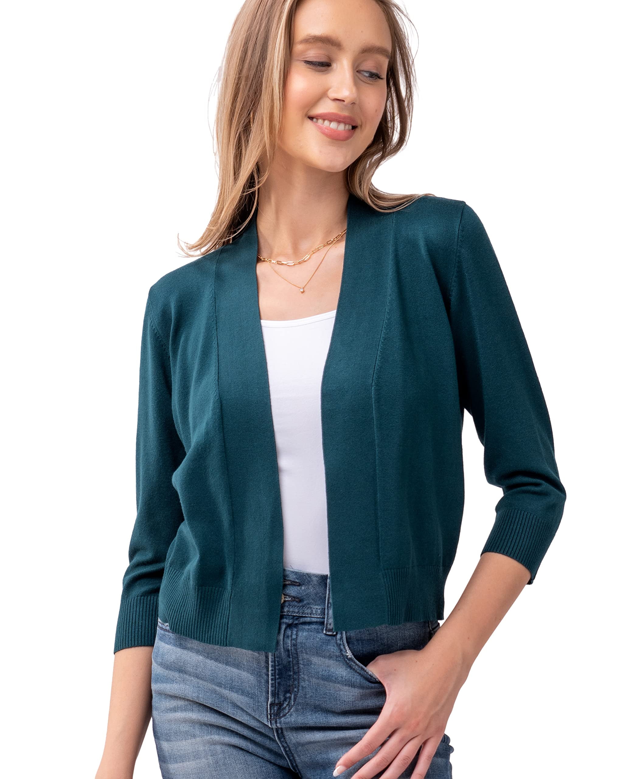 URBAN DAIZY Women's Classic 3/4 Sleeve Crop Bolero Cardigan Open Front ...