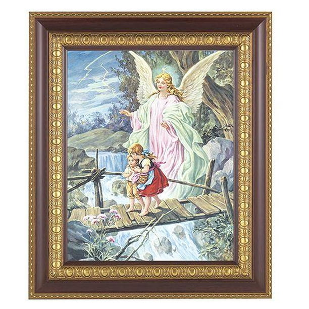 Guardian Angel Picture Framed Wall Art Decor, Large, Dark Cherry with ...