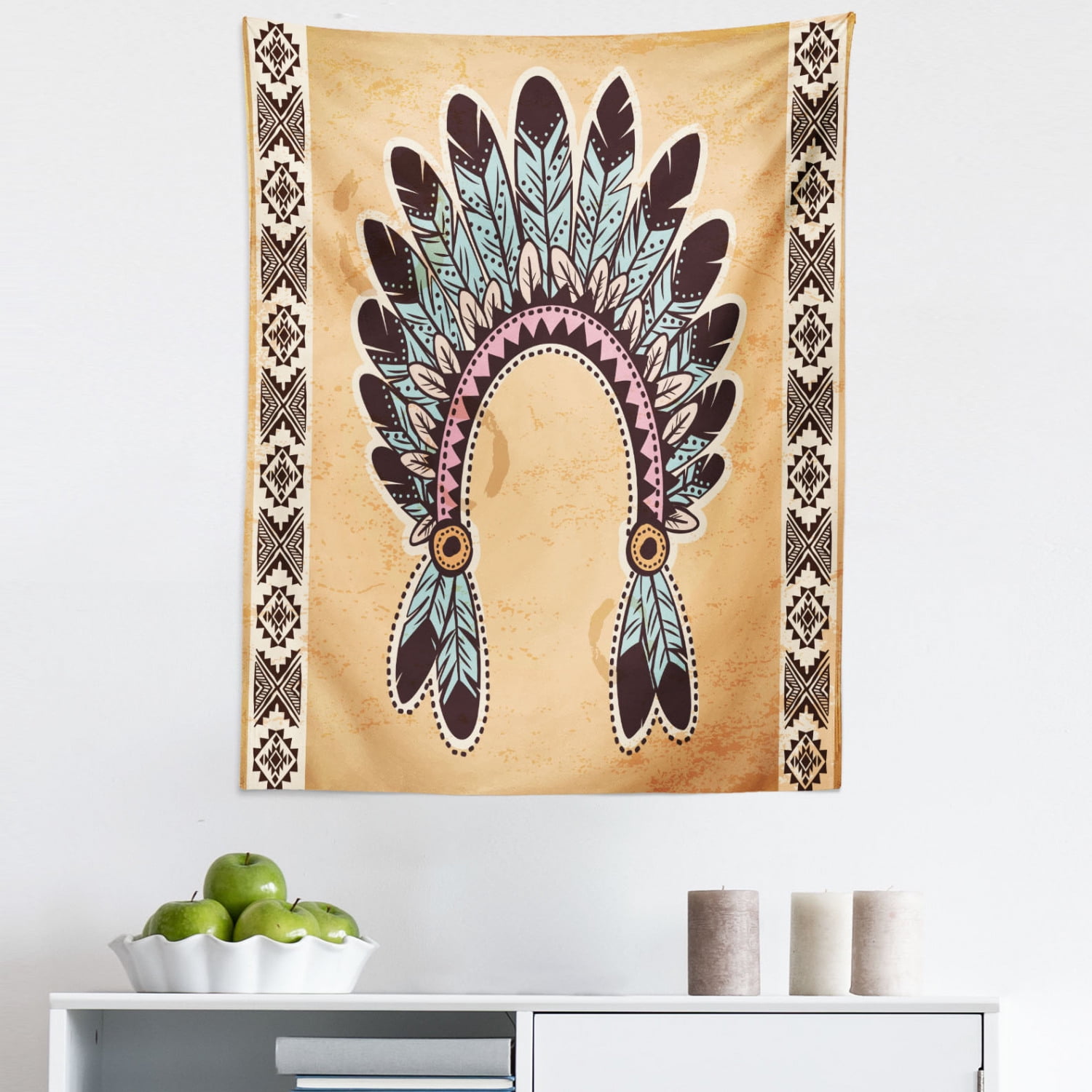 Tribal Tapestry, Feather Headband on Vintage Background Folk Aztec ...