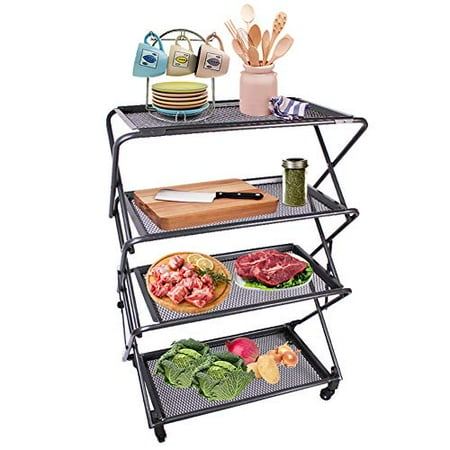 Zenree 4-Tier Folding Kitchen Shelf, Removable Mesh Trays Storage Rack ...