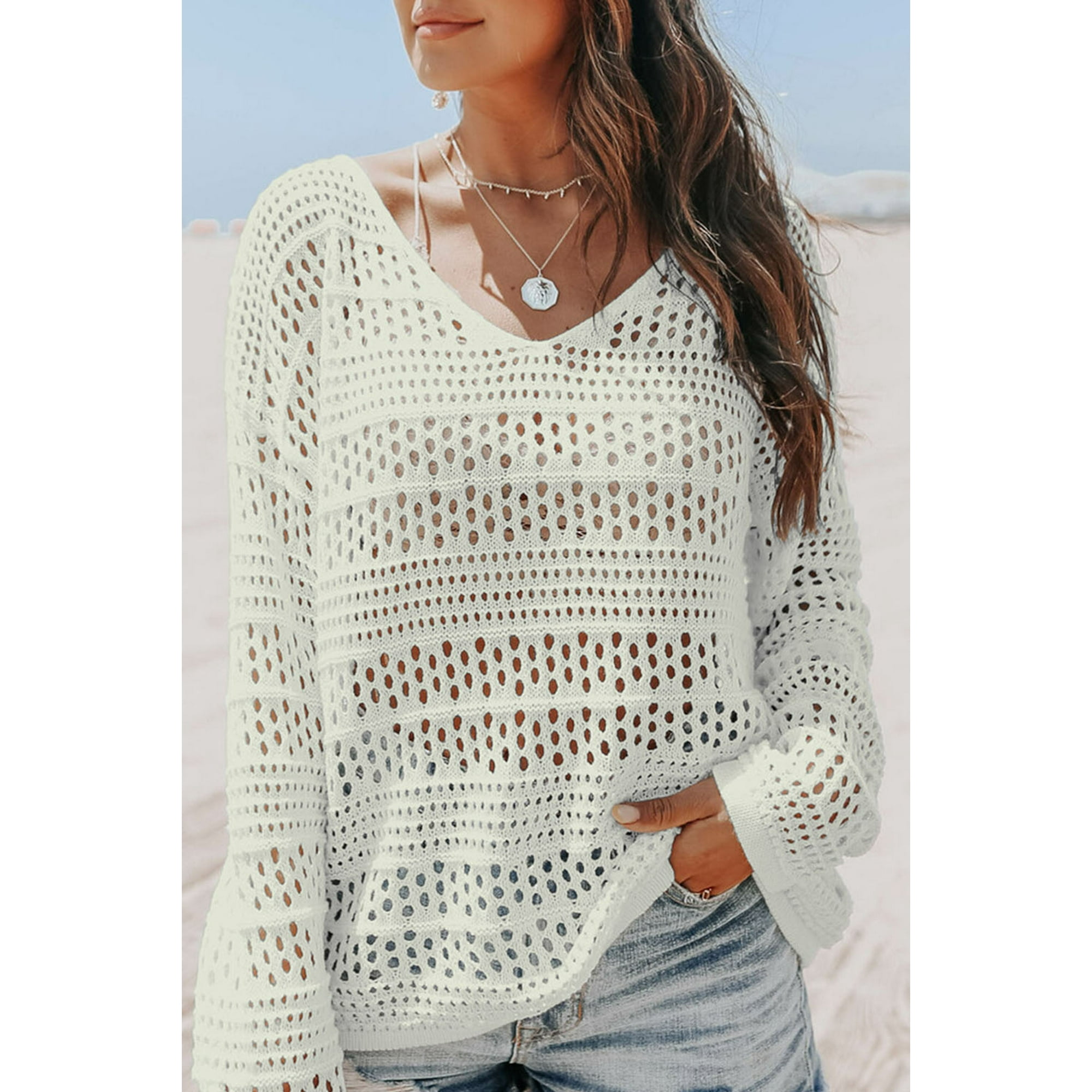 Click here for A. Jesdani Chic Crochet V-Neck Pullover - Effortle... prices