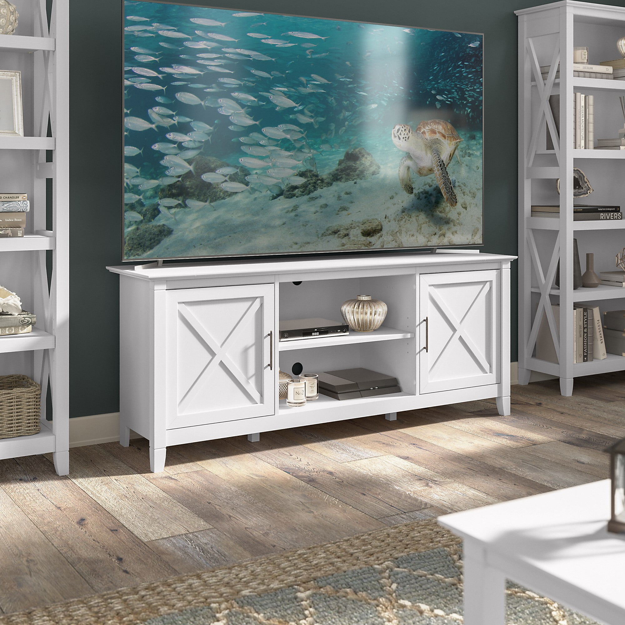 Bush Furniture Key West TV Stand for 70 Inch TV in Pure White Oak ...