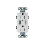 Hubbell Tamper Resistant Usb Charger Duplex Receptacle, 15 Amp, White ...