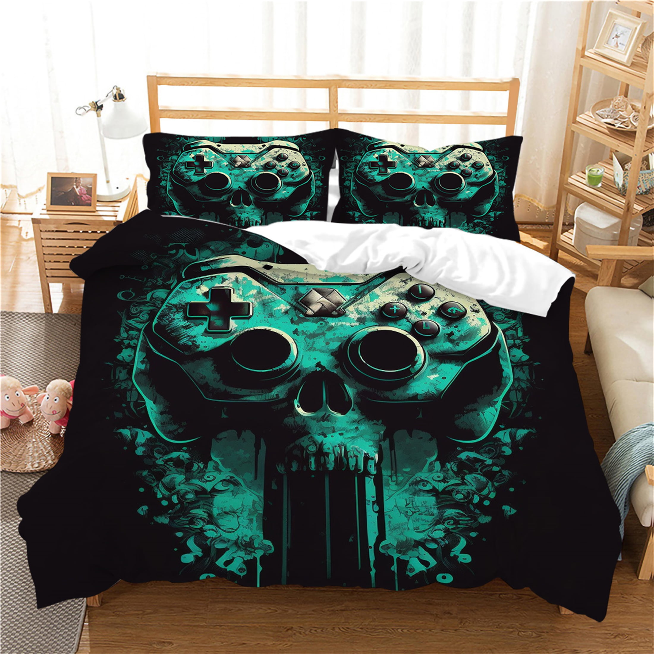 Duvet Covers Game Handle Skull Printing Bedding Set Microfiber Bedroom ...